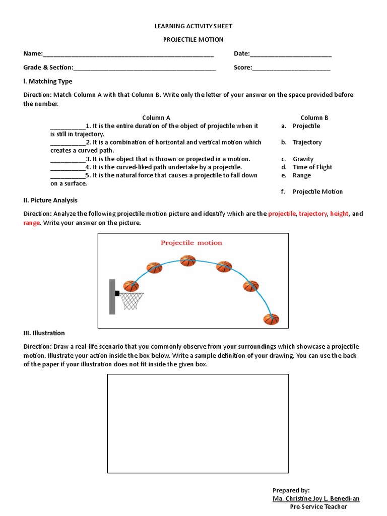 LEARNING ACTIVITY SHEET - Projectile Motion | PDF