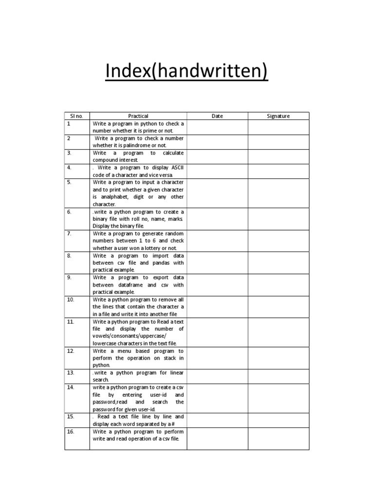 Sample Index Certificate And Acknowledgement Download Free Pdf