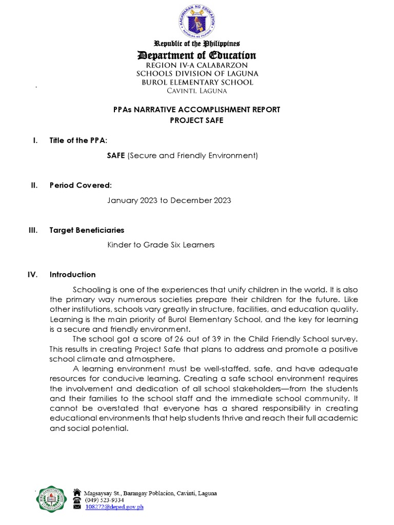 PPAs NARRATIVE ACCOMPLISHMENT REPORT-SAFE | PDF