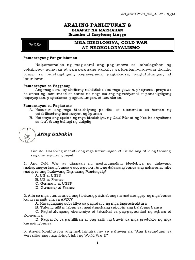 AP8WS Q4 Week-6-7 | PDF