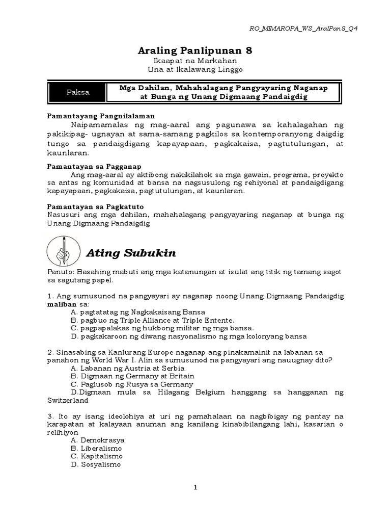 AP8WS Q4 Week-1-2 | PDF