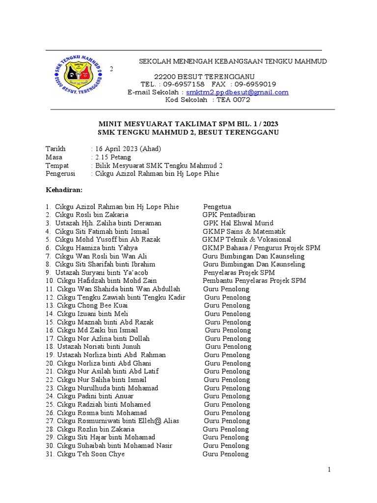 Minit Mesy. SPM Bil 1 2023 | PDF