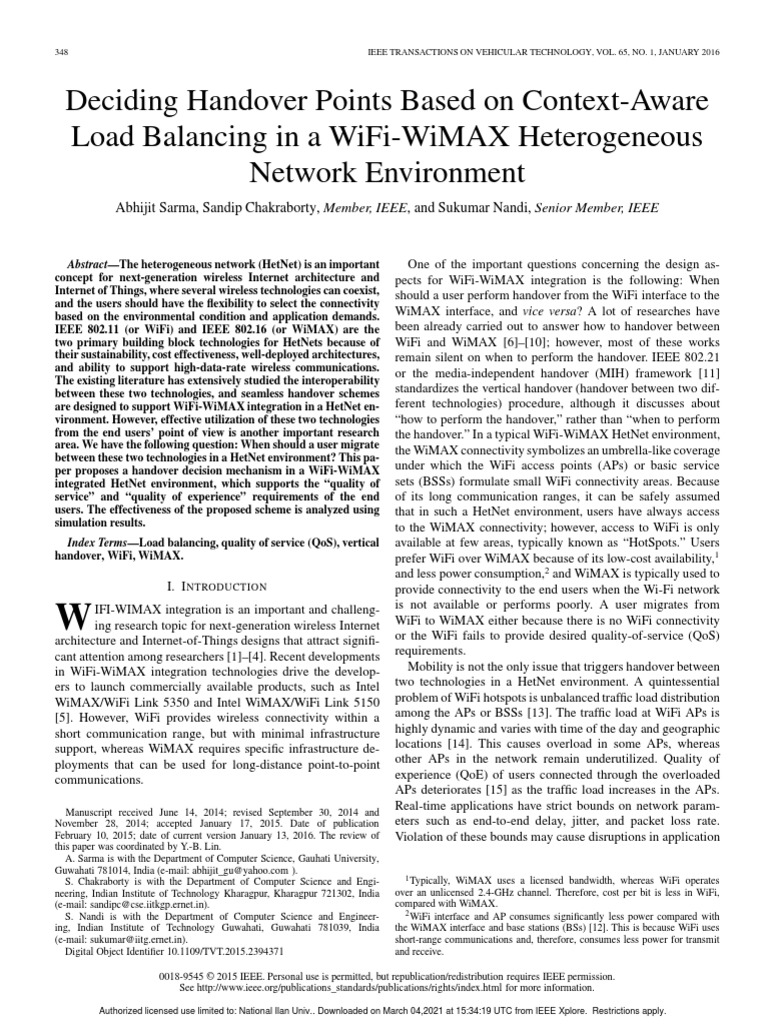 Deciding Handover Points Based On Context-Aware Load Balancing in A ... Deciding Handover Points Based On Context-Aware Load Balancing in A ...