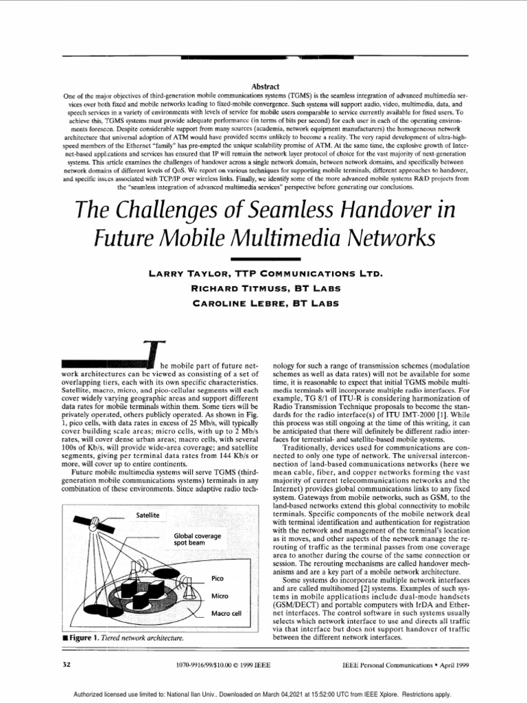 The Challenges of Seamless Handover in Future Mobile Multimedia ... The Challenges of Seamless Handover in Future Mobile Multimedia ...
