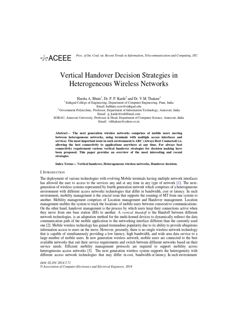 Vertical Handover Decision Strategies in Heterogeneous Wireless Networks | PDF | Computer ...