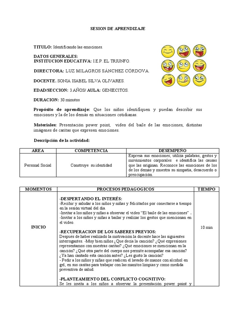 Sesion de Aprendizaje | PDF | Las emociones | Aprendizaje