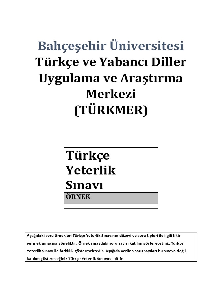 X6n8i790mvw6z-Türkçe Yeterlik Sınavı (Örnek) | PDF