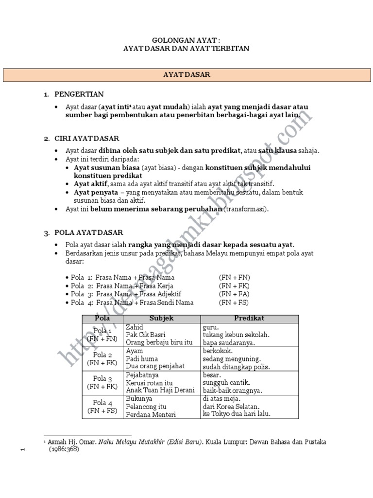 Ciri dan Pola Ayat Dasar Melayu | PDF