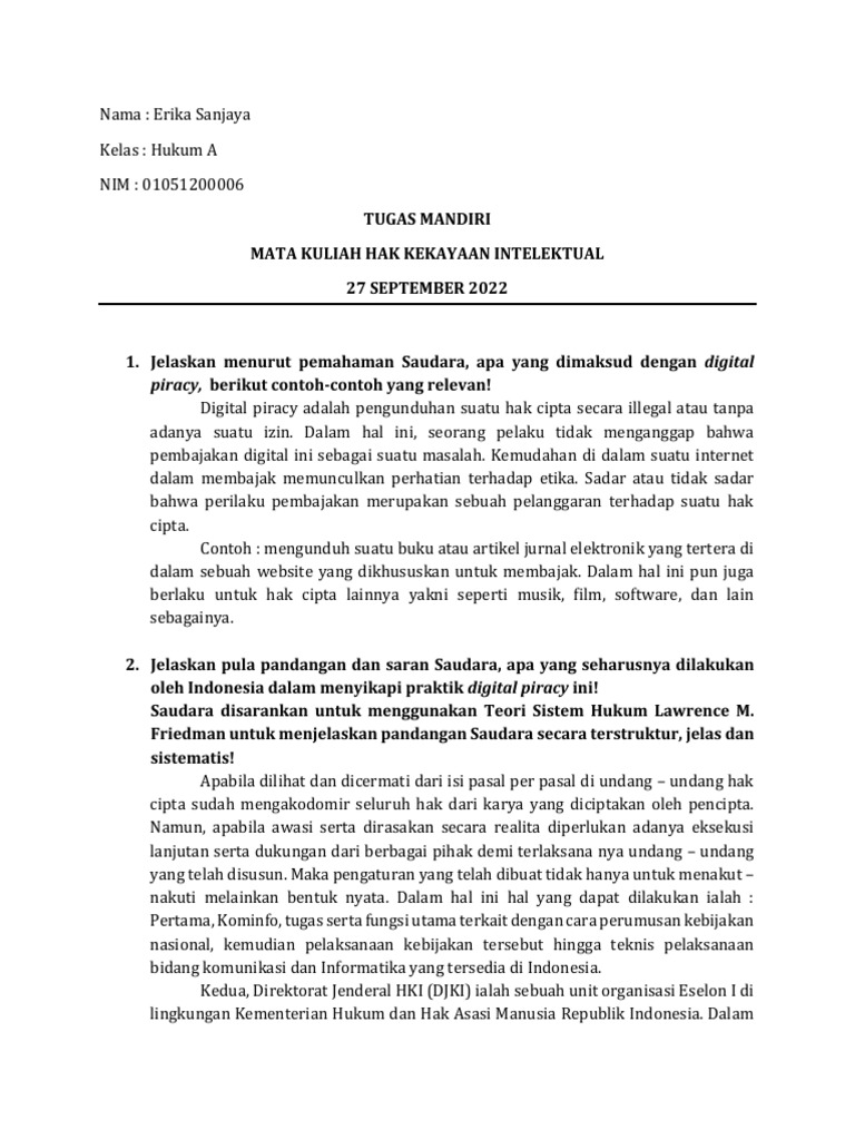 Tugas Mandiri Hki - Erika Sanjaya | PDF | Ilmu Sosial