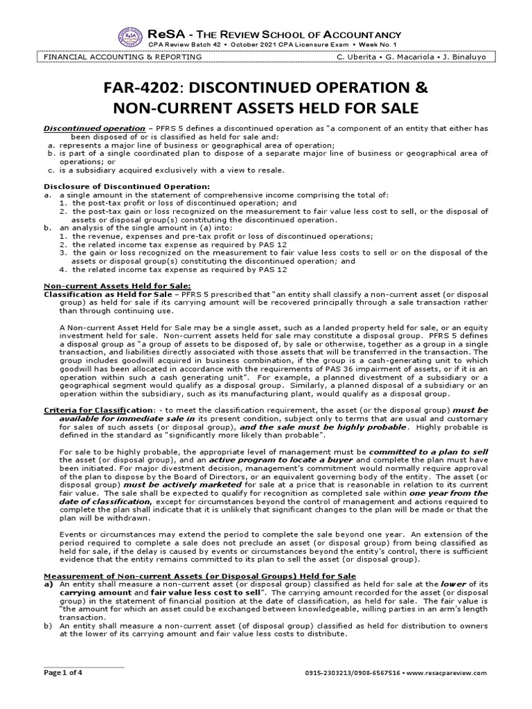 FAR 4202 Discontinued Operation NCA Held For Sale | PDF | Fair Value ...