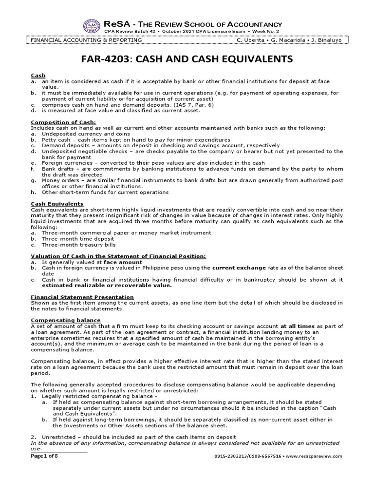 FAR 4203 Cash and Cash Equivalents | PDF