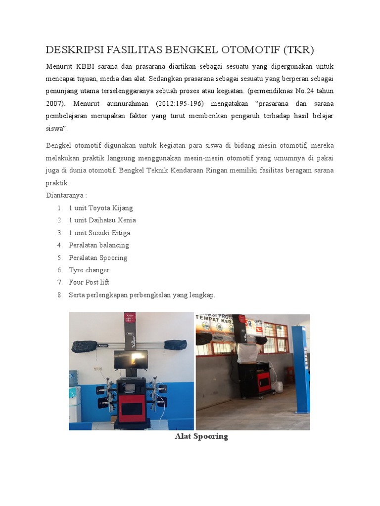 Deskripsi Bengkel Otomotif | PDF