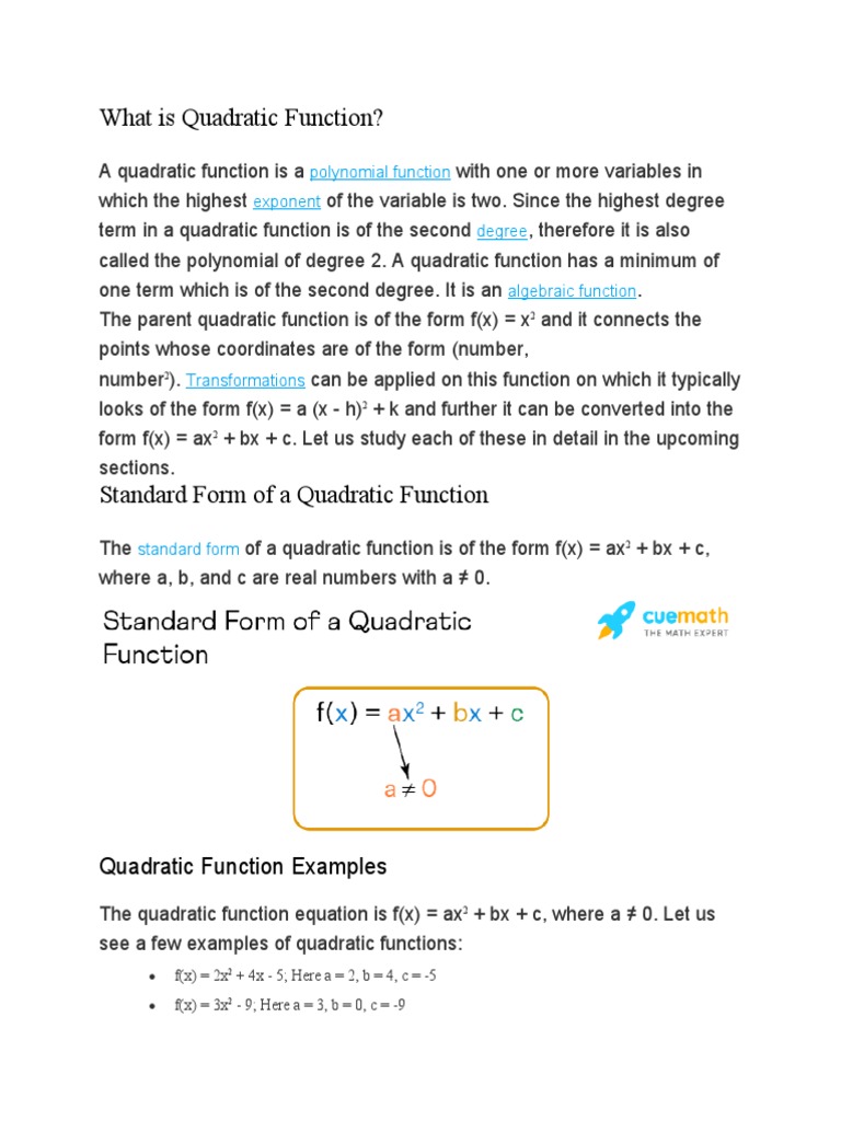 Quadratic Functions Explained | PDF | Quadratic Equation | Factorization