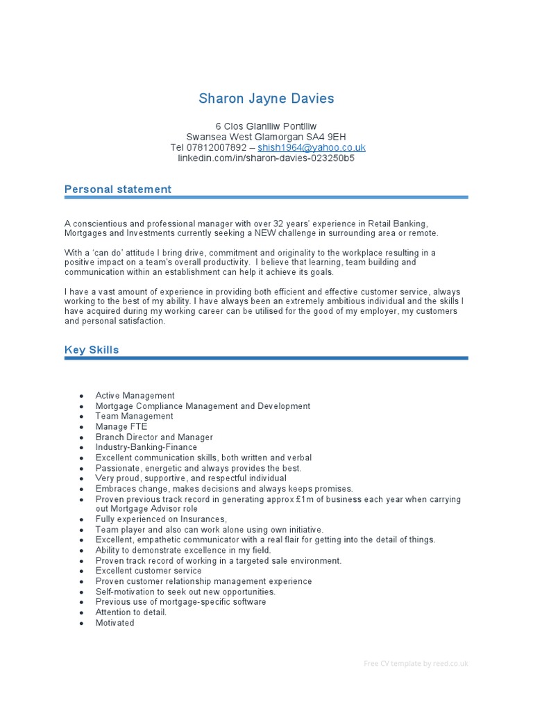 Sharon Davies CV Copy New Copy 1 | PDF | Risk | Mortgage Loan