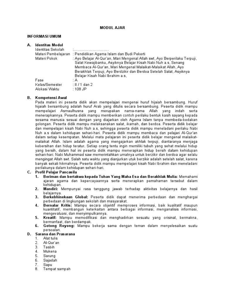 Modul Ajar - PAI II - SD | PDF