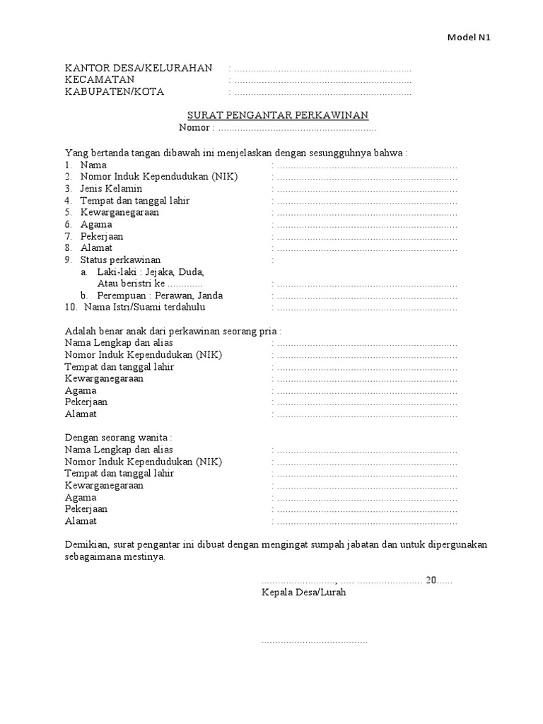 Contoh Surat Pengantar Nikah N1 | PDF | Griya & Taman