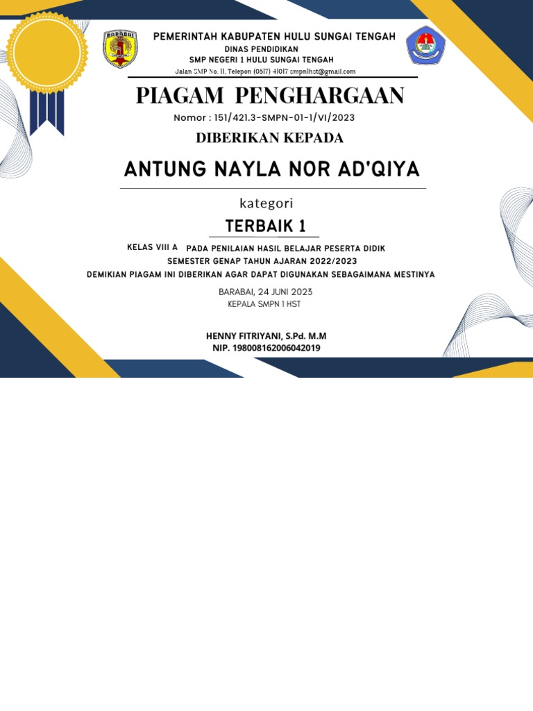 (Buat Banyak 1) Biru Dan Kuning Sederhana Modern Sertifikat Penghargaan ...