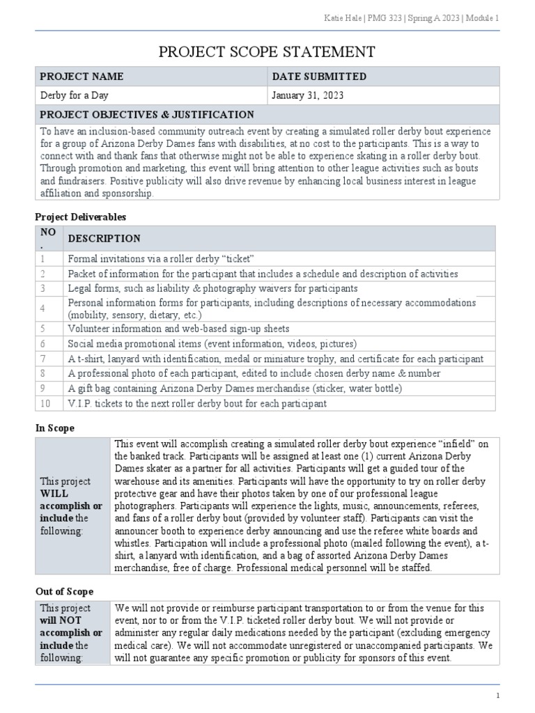 PMG 323 Project Scope Statement Revised 1 | PDF