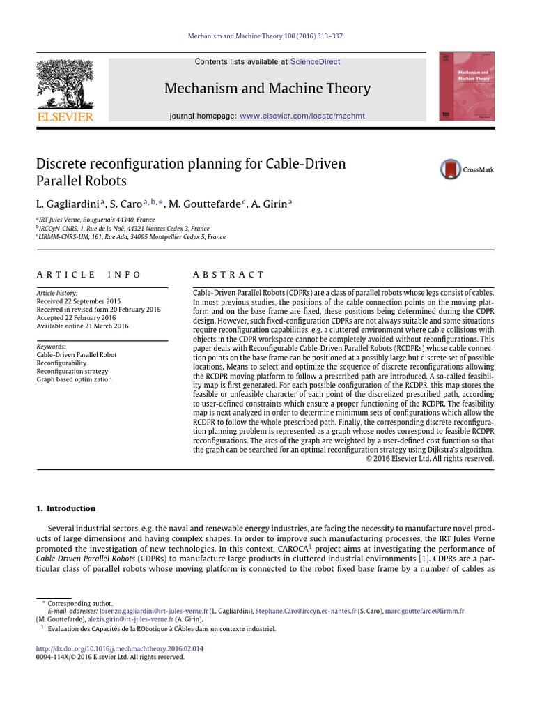 2016 Discrete Reconfiguration Planning For Cable-Driven Parallel Robots ... 2016 Discrete Reconfiguration Planning For Cable-Driven Parallel Robots ...