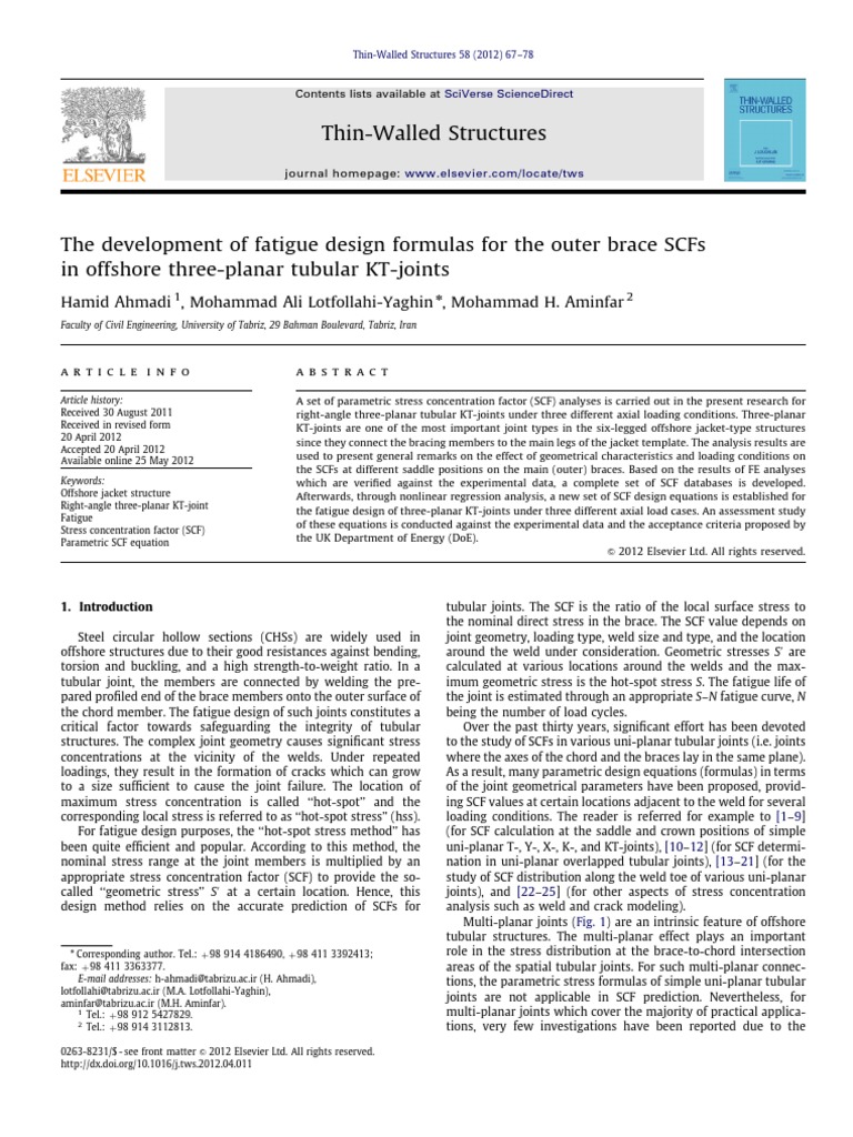 The Development of Fatigue Design Formulas For The Outer Brace SCF ...