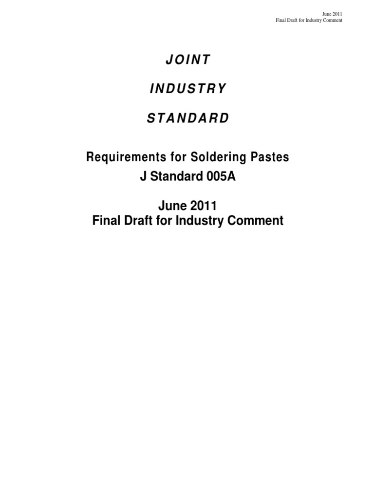 Solder Paste Requirements Standard J-STD-005A | PDF | Solder ...
