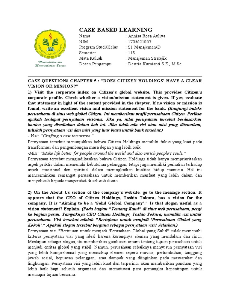 Case Based Learning CH 5 Manajemen Stratejik | PDF
