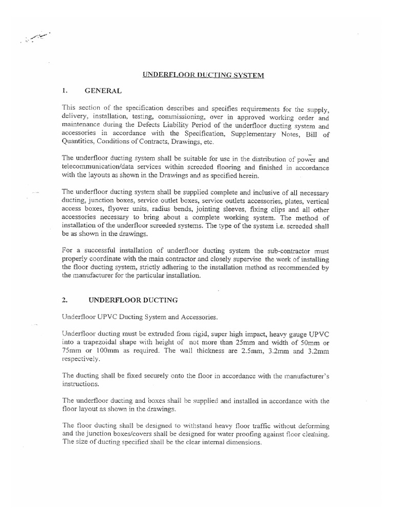 Specification For Underfloor Ducting System | PDF