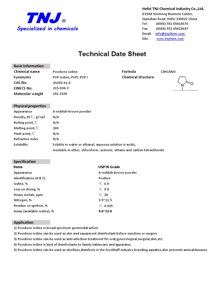 TDS PVP Povidone Iodine CAS 25655 41 8 | PDF | Iodine | Chemical Elements