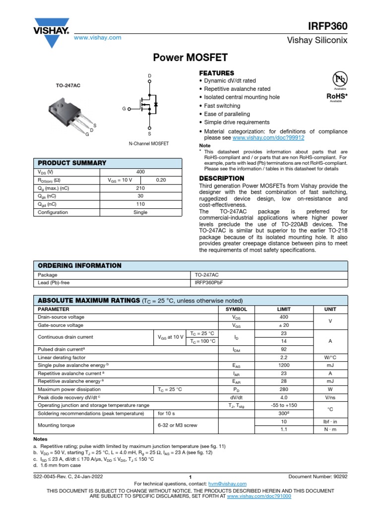 Irfp 360 | PDF | Diode | Mosfet