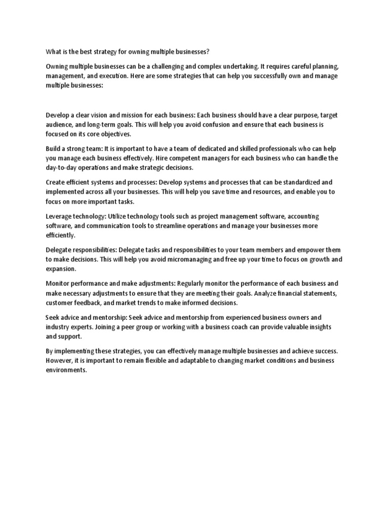 The Best Strategy For Owning Multiple Businesses | PDF