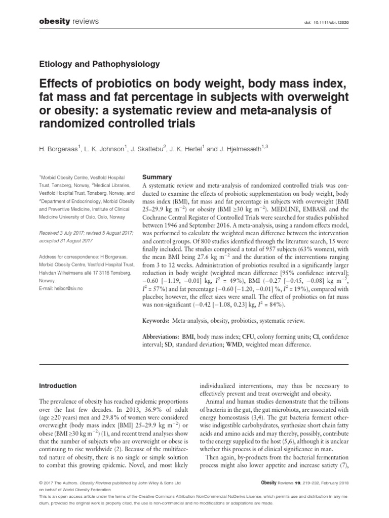 EFFECTS OF PROBIOTICS ON BODY WEIGHT, BODY MASS INDEX, FAT MASS AND FAT ...