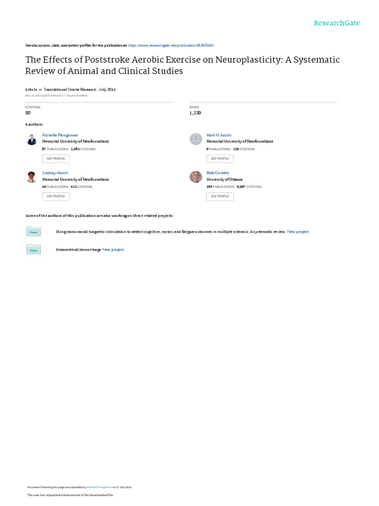 Aerobic Exercise Effect On Neuroplasticity Post Stroke (2014) | PDF ...