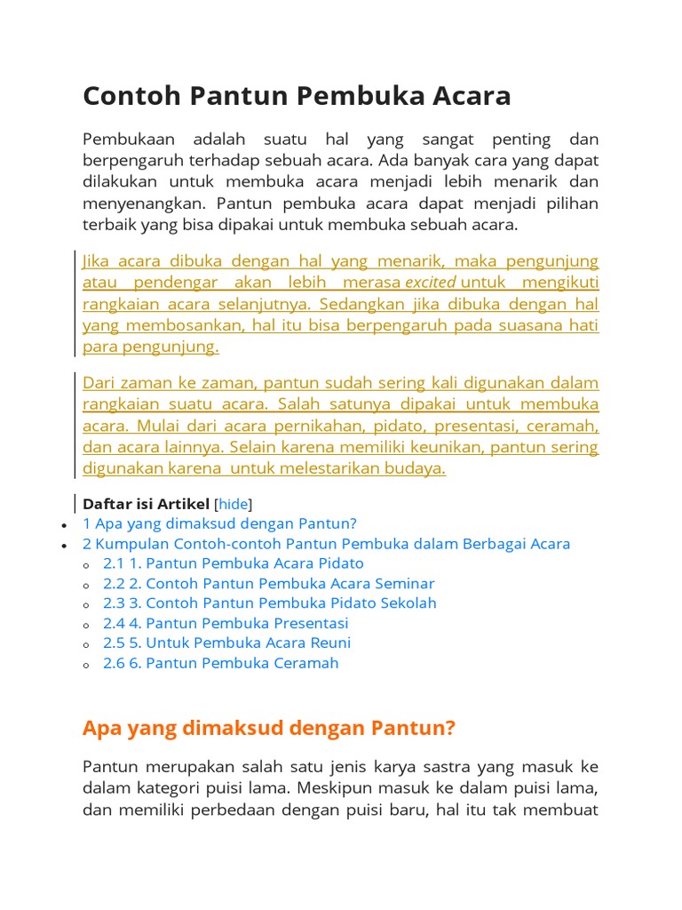 Contoh Pantun Pembuka Acara Pdf
