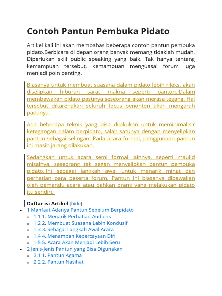 Contoh Pantun Pembuka Pidato | PDF
