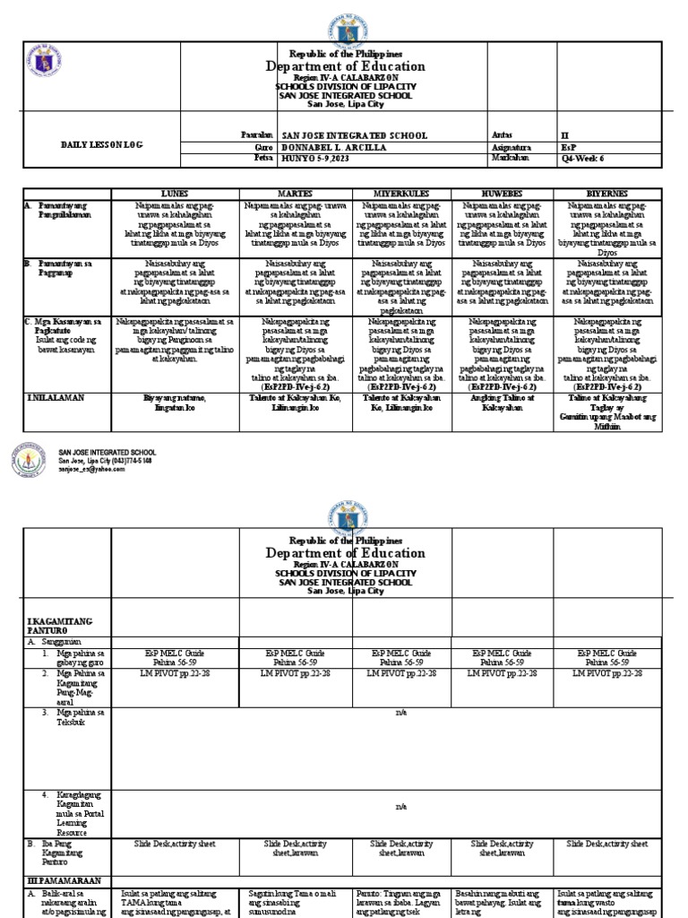 Esp Week 6 DLL Q4 | PDF