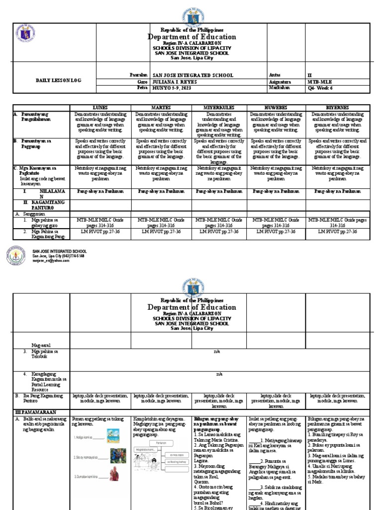 MTB Week 6 DLL Q4 | PDF | Human Communication | Linguistics