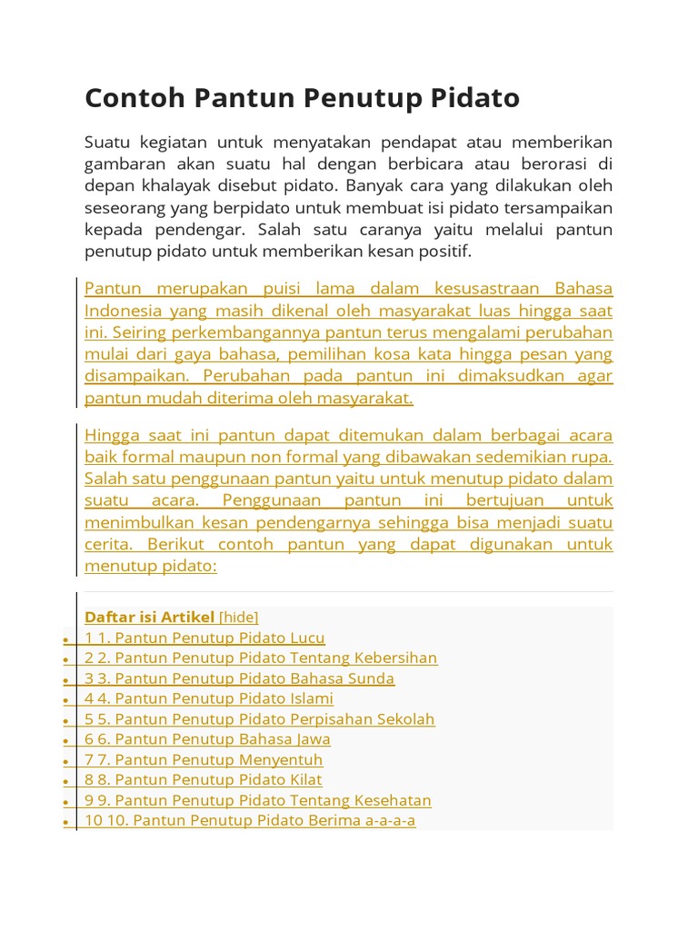 Contoh Pantun Penutup Pidato | PDF