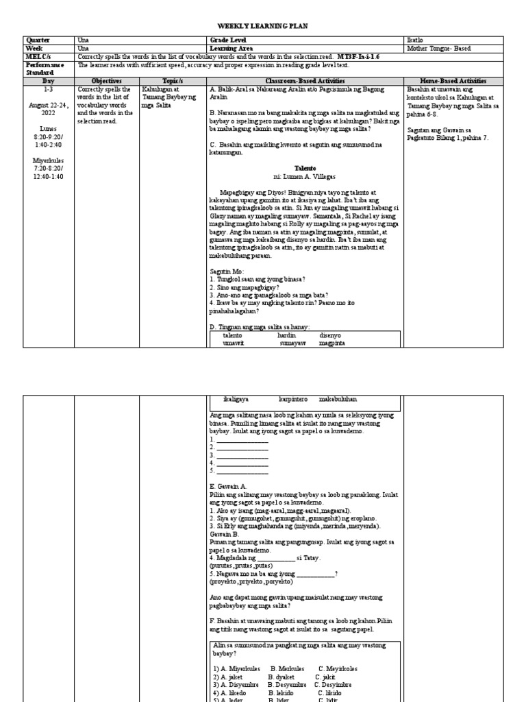 WLP MTB-3 Q1 Week-1 | PDF
