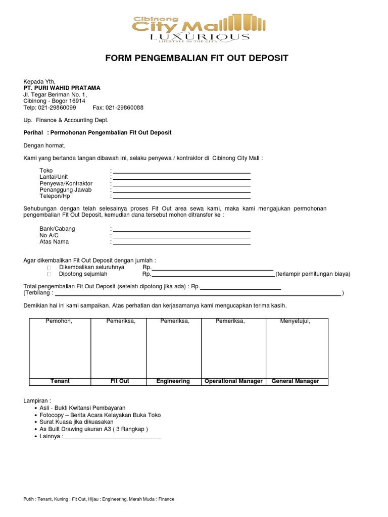 Form Pengembalian Fit Out Deposit | PDF