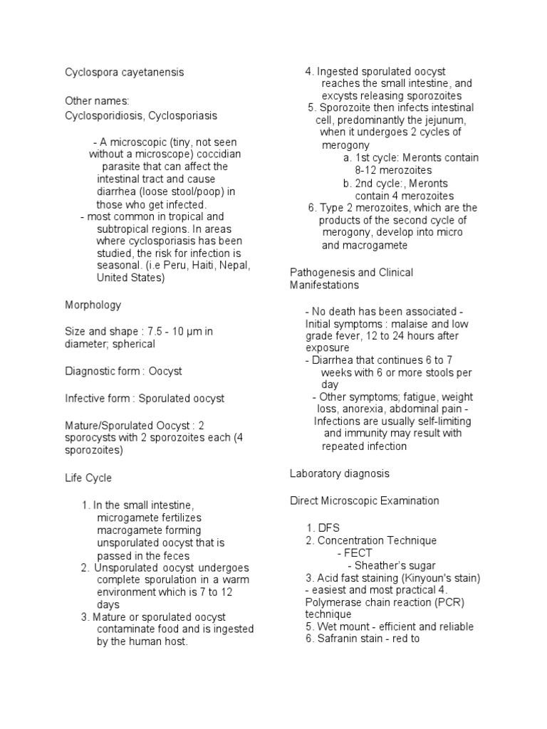 Cyclospora Infection Guide | PDF