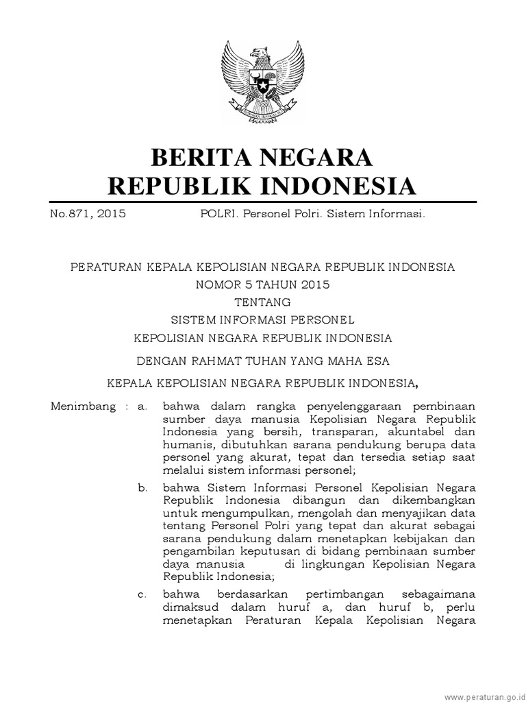 Perkap Nomor 5 Tahun 2015 TTG Sipp | PDF