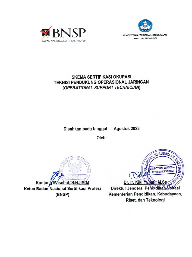 Skema Sertifikasi Okupasi Teknisi Pendukung Operasional Jaringan ...