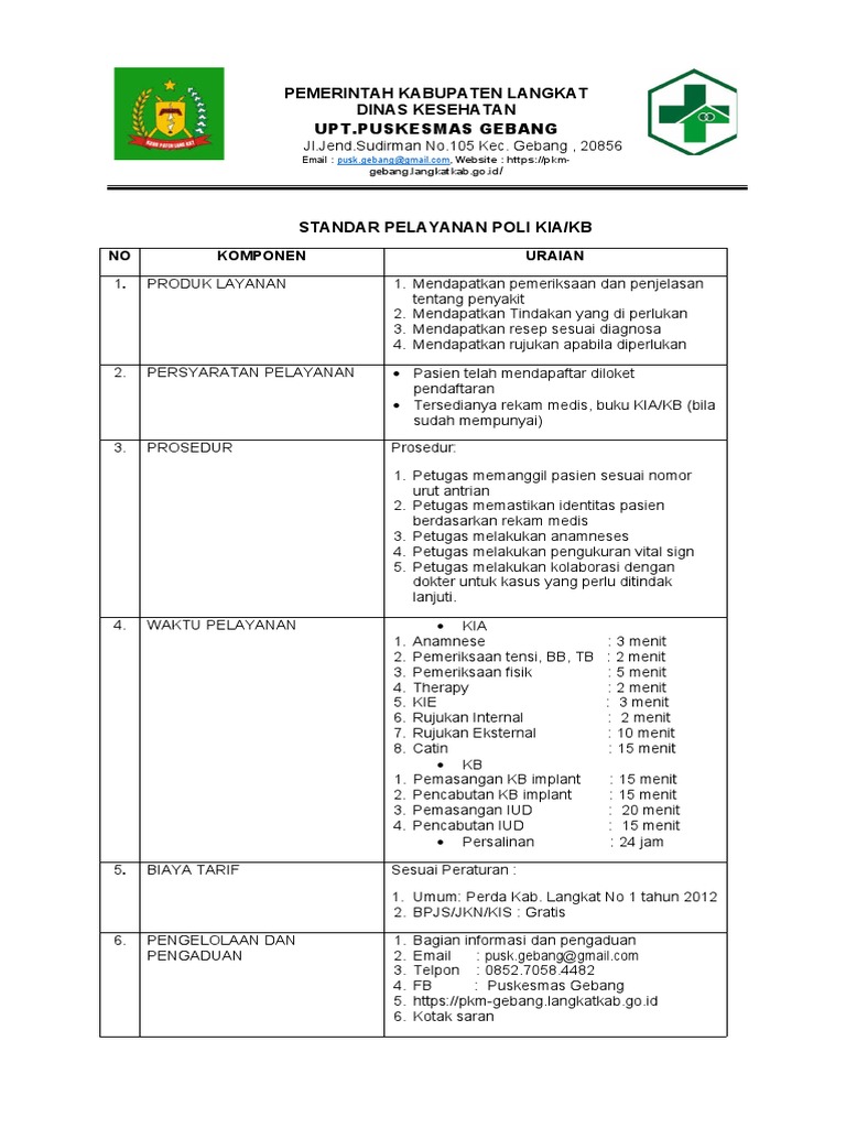 Standart Pelayanan Poli KIA KB | PDF | Sains & Matematika