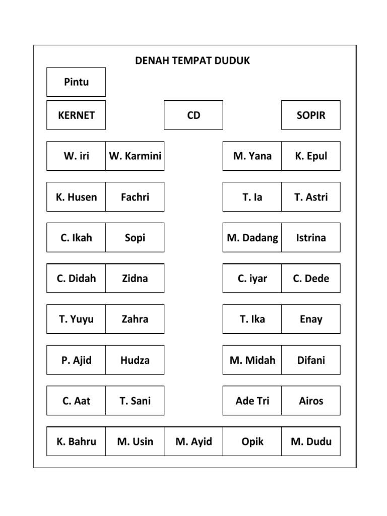 Denah Duduk Bus 3 Per 4 | PDF
