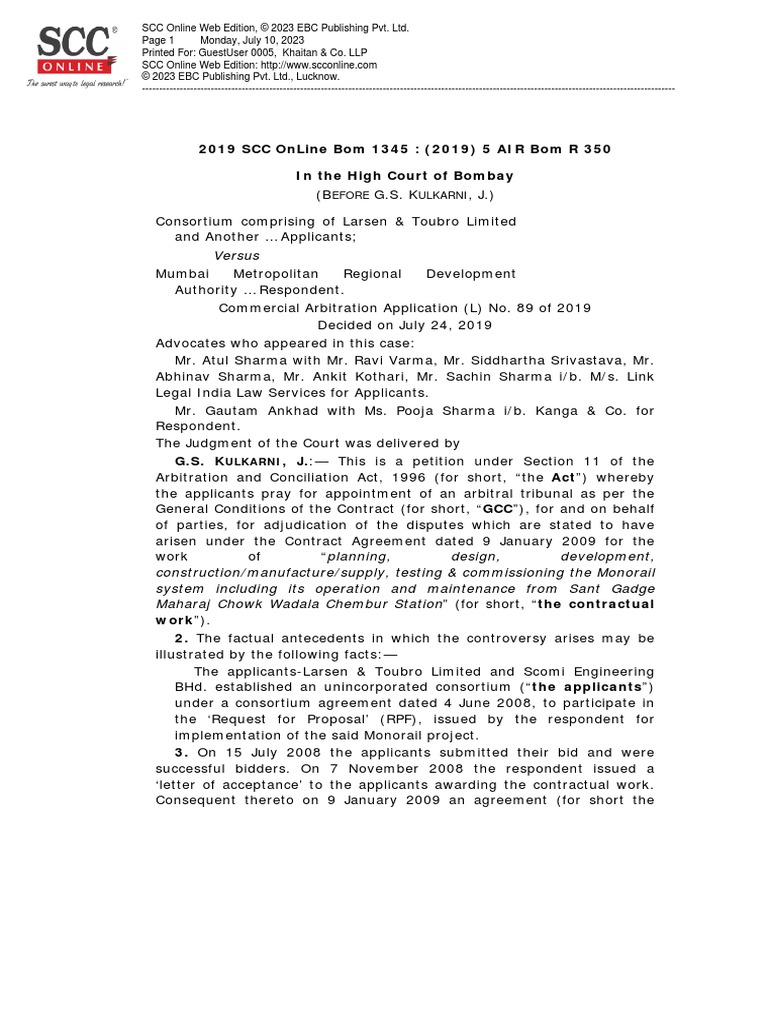 Consortium Comprising of Larsen & Toubro Limited and Another v. Mumbai ...