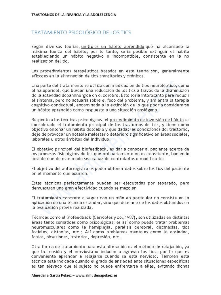 Tratamiento Psicológico De Los Tics Pdf Medicina Clinica