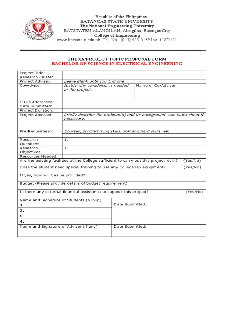 Thesis Project Topic Proposal Template For Students | PDF | Thesis ...
