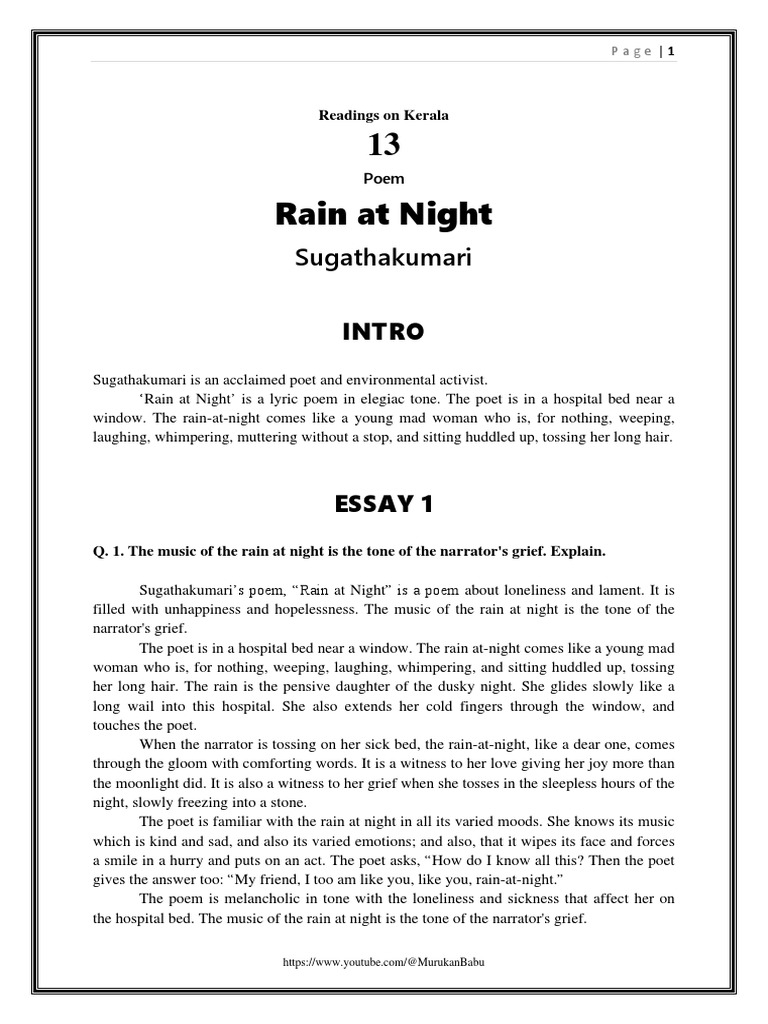 Sugathakumari's "Rain at Night" Analysis | PDF | Art