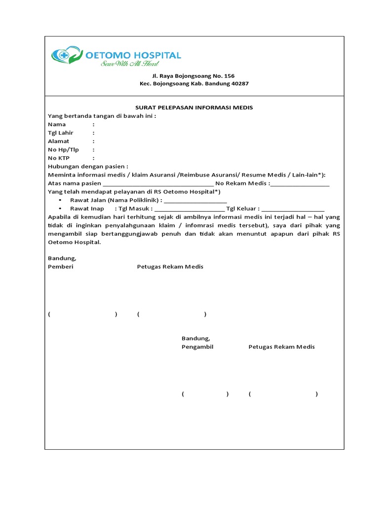 Surat Pelepasan Informasi Medis | PDF