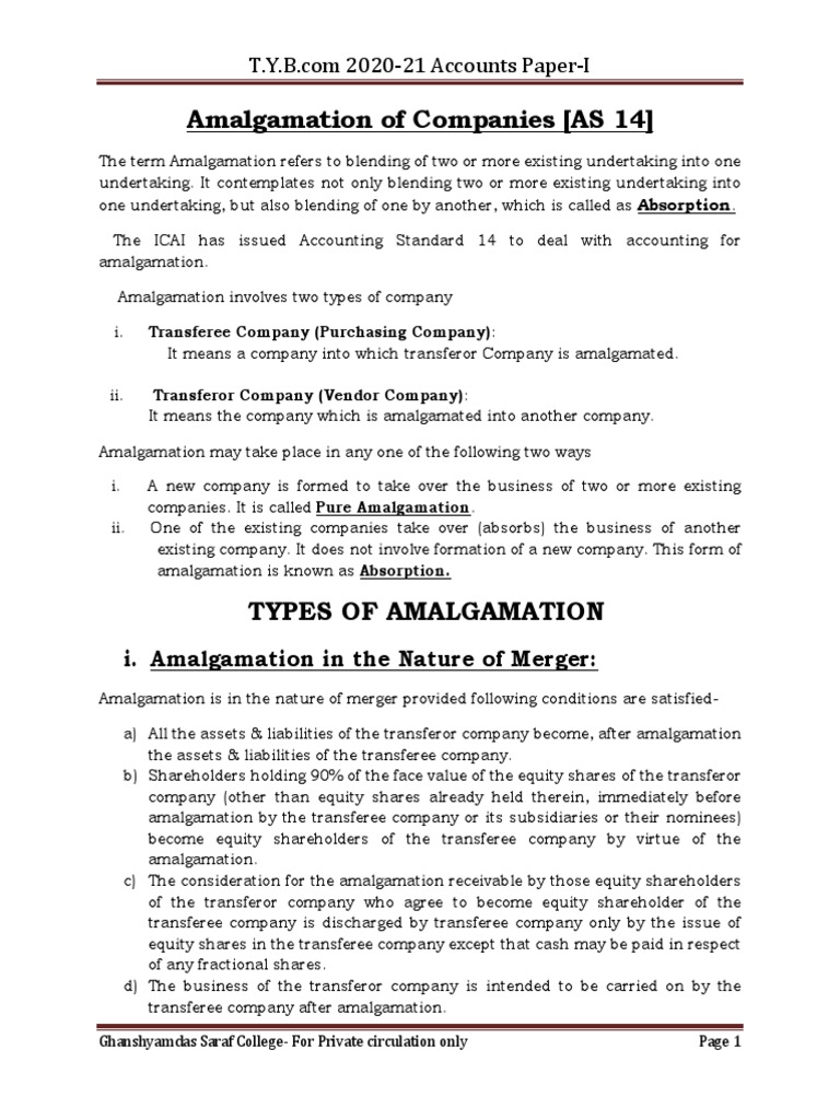 Amalgamation of Companies | PDF